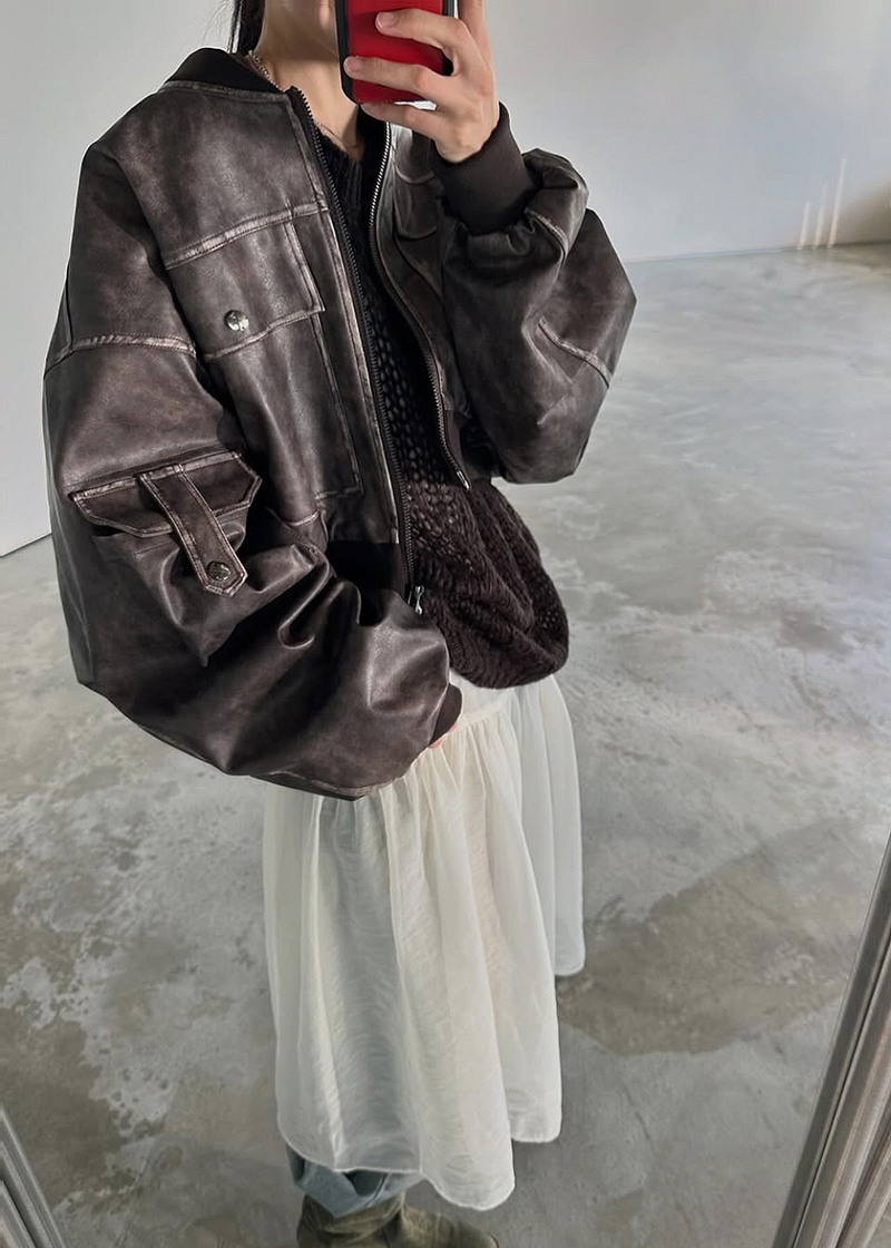 89헤르쯔 pocket leather crop JK (2c)