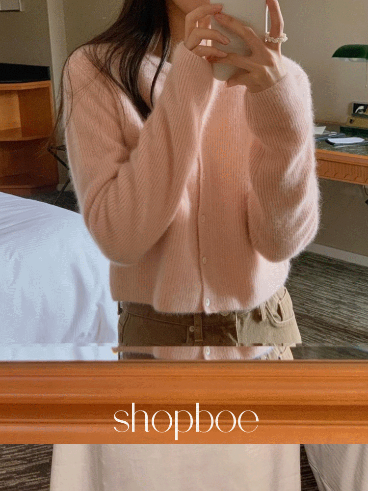 샵보애 (코랄 당일) miel 미엘 뉴 엘린 울 라쿤 폭스 라운드 니트 가디건 cd (4col)