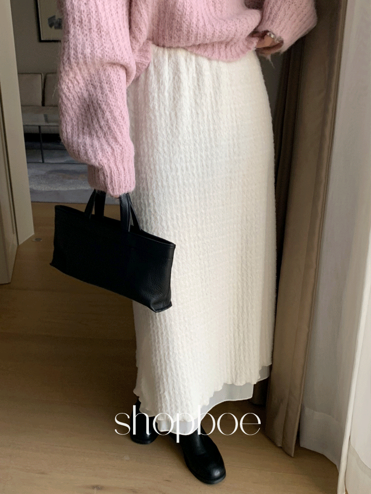 샵보애 mellounge 멜라운지 레이어 엠보 A라인 밴딩 롱 스커트 sk (2col)