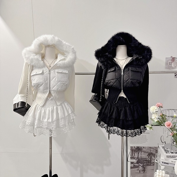 이프유마인 하이퀄리티수입 겨울 타임 허리잘록 투웨이 다이아 퀄팅 누빔 폭스 밍크 퍼 오버핏 슬림핏 더블 포켓 블루종 니트 크롭 후드 집업 숏 패딩 자켓 점퍼