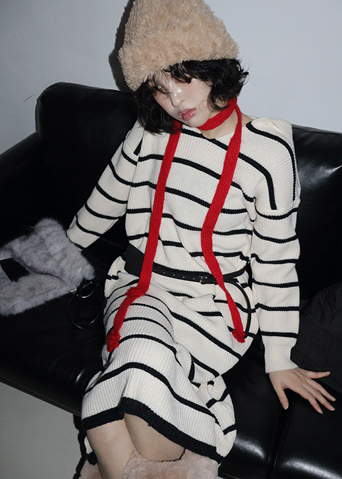 무무크 stripe 니트 롱 원피스 2col