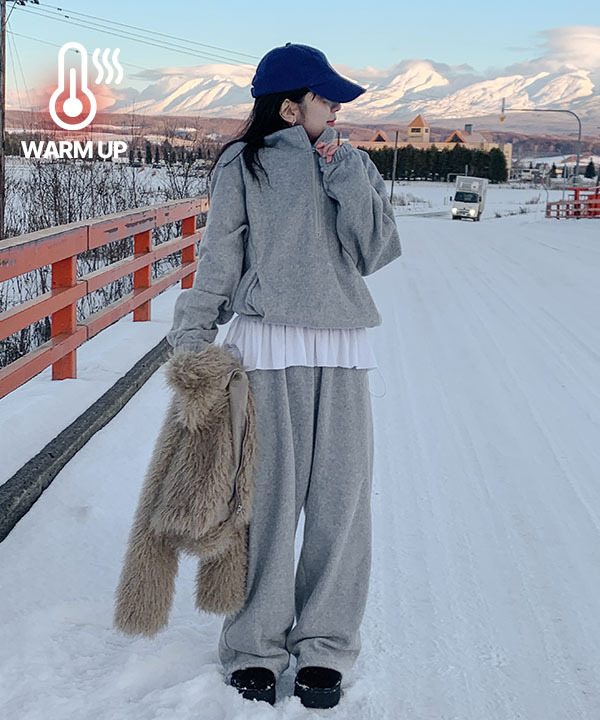 에이비글 후리스 Set 양기모 반 집업 포켓 트레이닝 세트 반목 폴라 아노락 오버핏 겨울 레이어드 플리스 조거팬츠 스트링 조절 빅사이즈 집업 Set