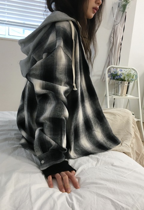 나의나인 Check Hoodie Shirt [2c]