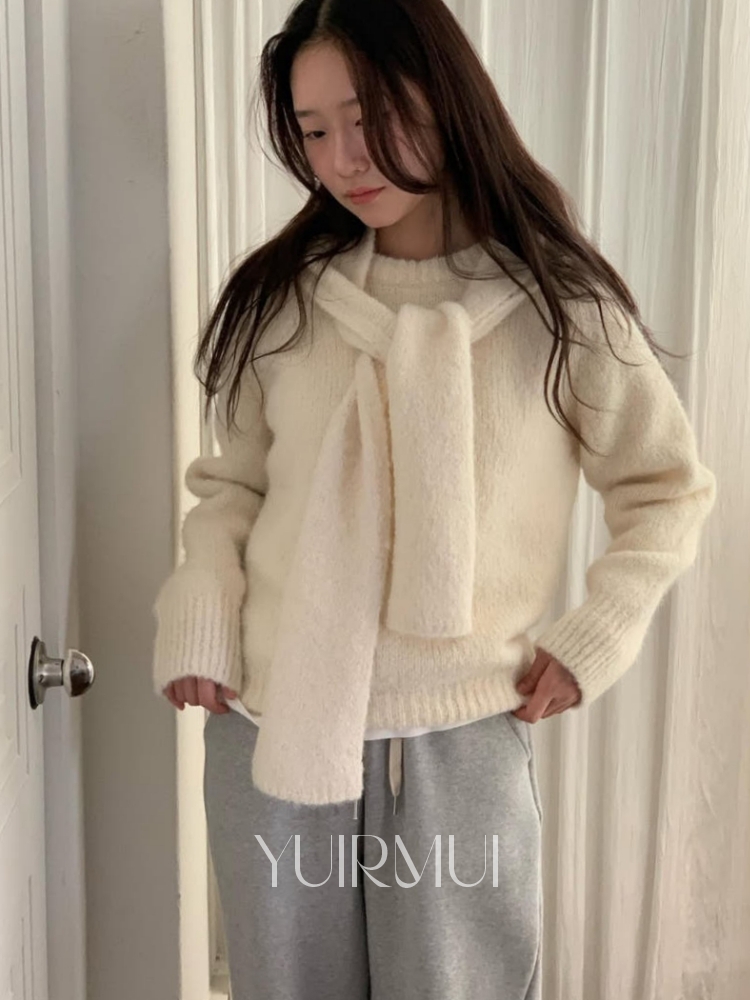 유이르무이 JINSIM 진심 스노우 알파카 후드 머플러 라운드 니트 세트 3color