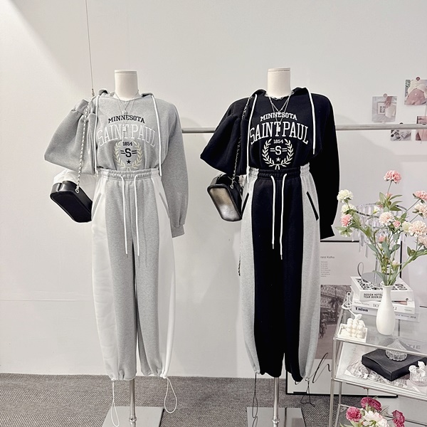 이프유마인 후드팬츠set꾸안꾸룩 겨울 미네쏘타 기모 레터링 프린팅 배색 오버핏 슬림핏 크롭 후드 맨투맨 밴딩 와이드 조거 팬츠 투피스 트레이닝 세트 3color
