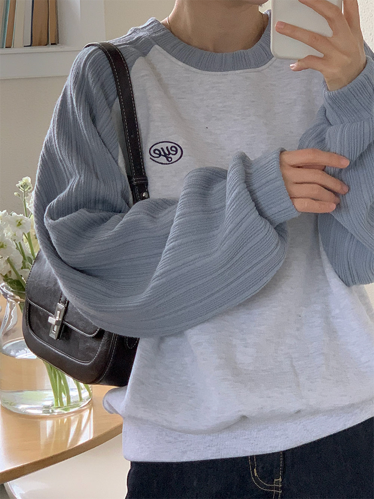 슬로우리스트 [양기모🔥][키작녀]댄유 배색 니트 맨투맨[2colo]