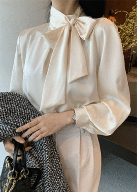 그녀처럼 리본타이 폴라블라우스bl : 2color