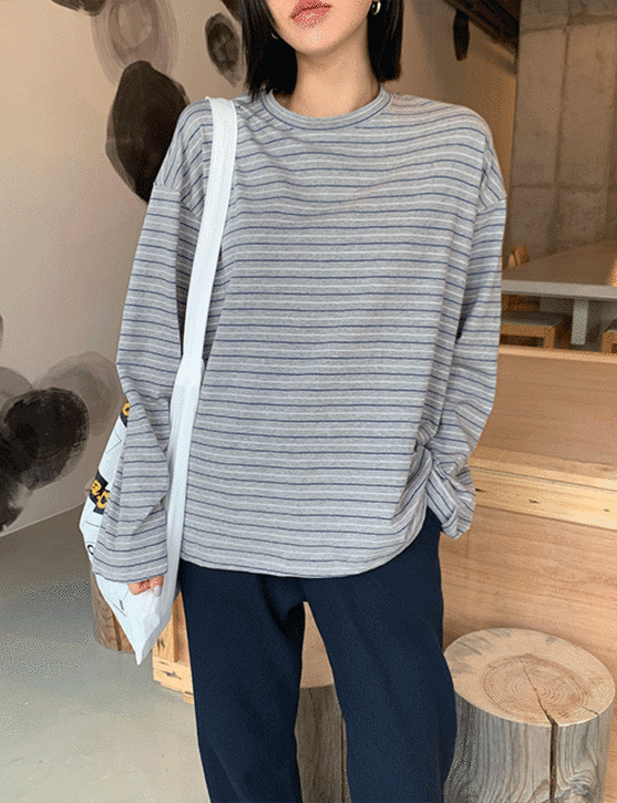 라이크유 바바라 스트라이프 루즈핏 긴팔티 (T) - 4color