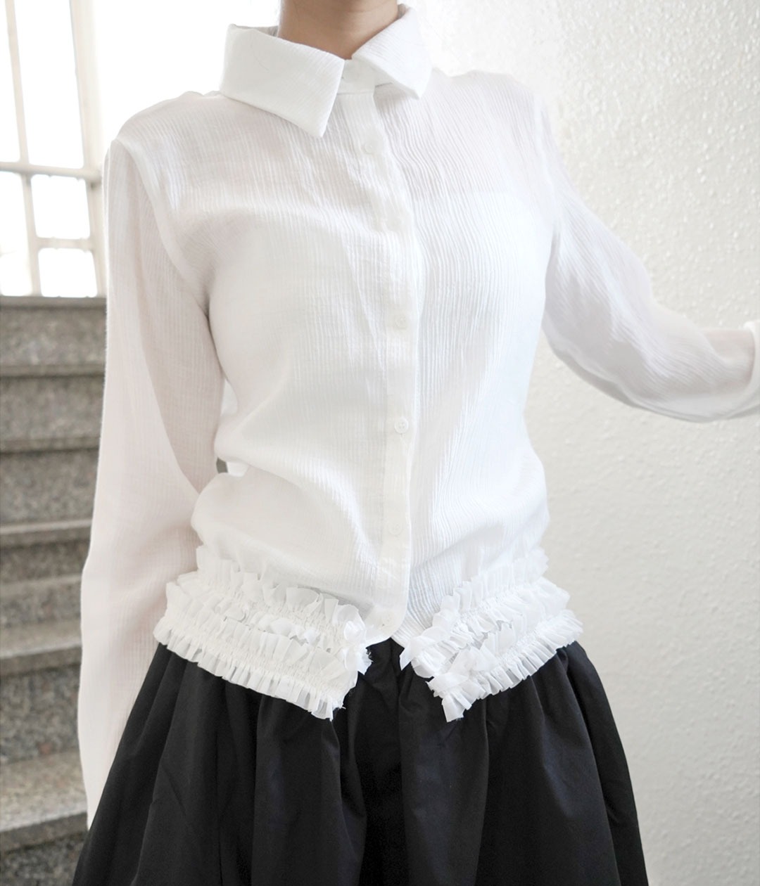 피에브레 see-through frill shirts (2c)