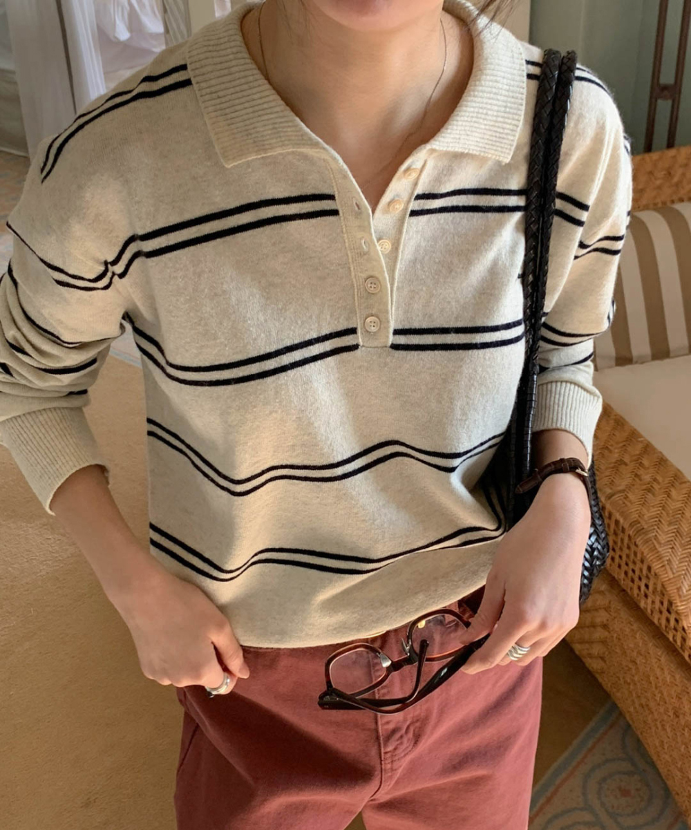 버나뎃 시그니처 레이 카라 니트 (2col) signature