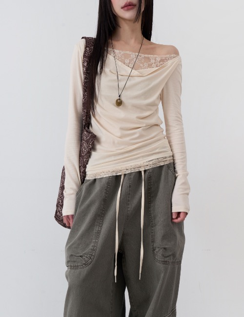 로웨어 lace layered drape tee