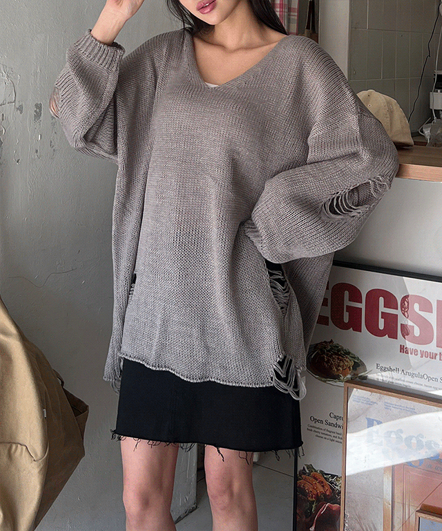 올핏클로젯 [4XL] HIP/Vintage 데미지 니트 4color