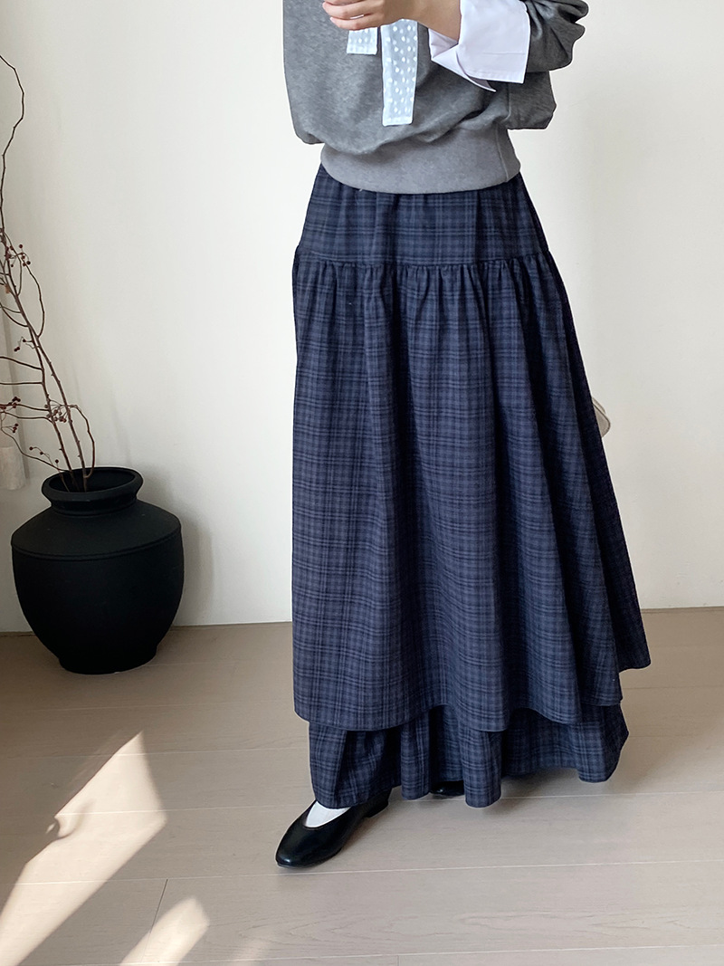 플로떼 Torodo 체크 플레어 롱스커트