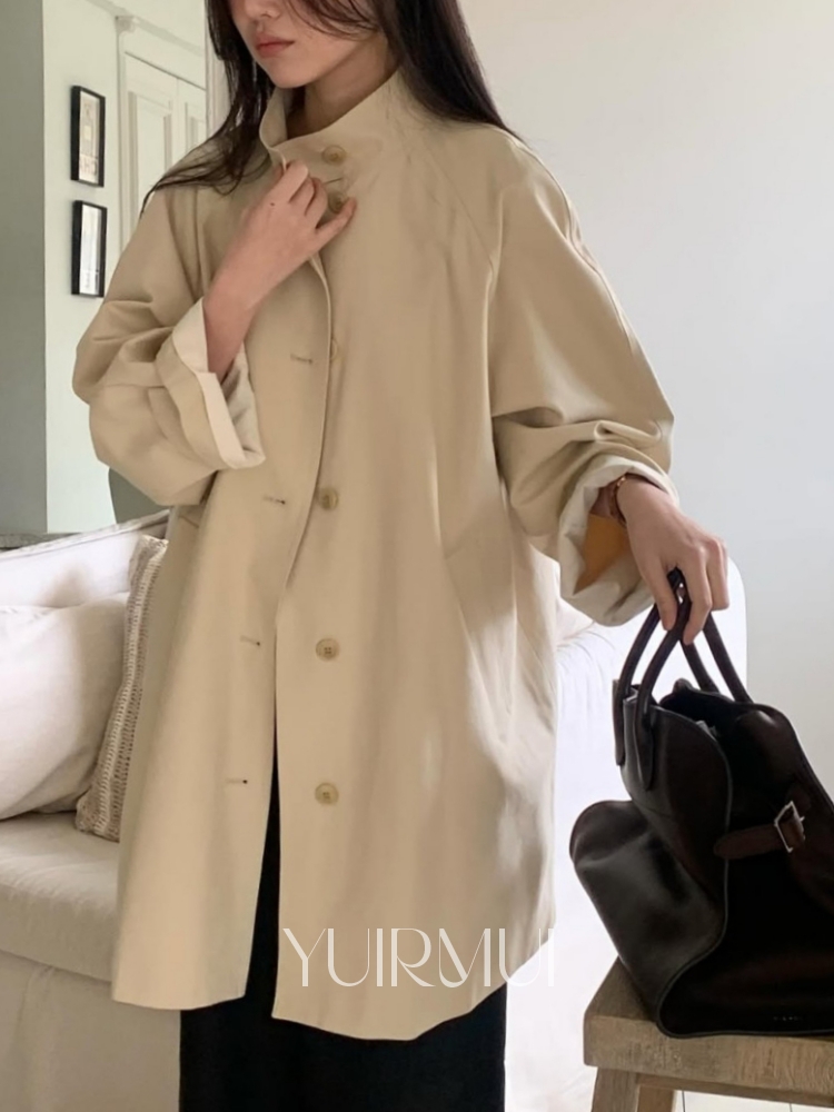 유이르무이 JINSIM 진심 메일 싱글 하이넥 하프 트렌치 코트 2color