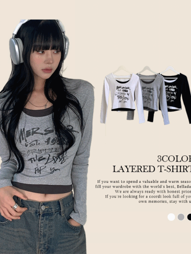 벨라데이 그래피티 페이크 디자인 레이어드 레터링 봄가을 y2k 긴팔티셔츠 t - 3color