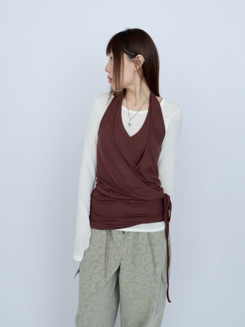치리리 wrap halter golgi sleeveless 랩 홀터 골지 레이어드 나시