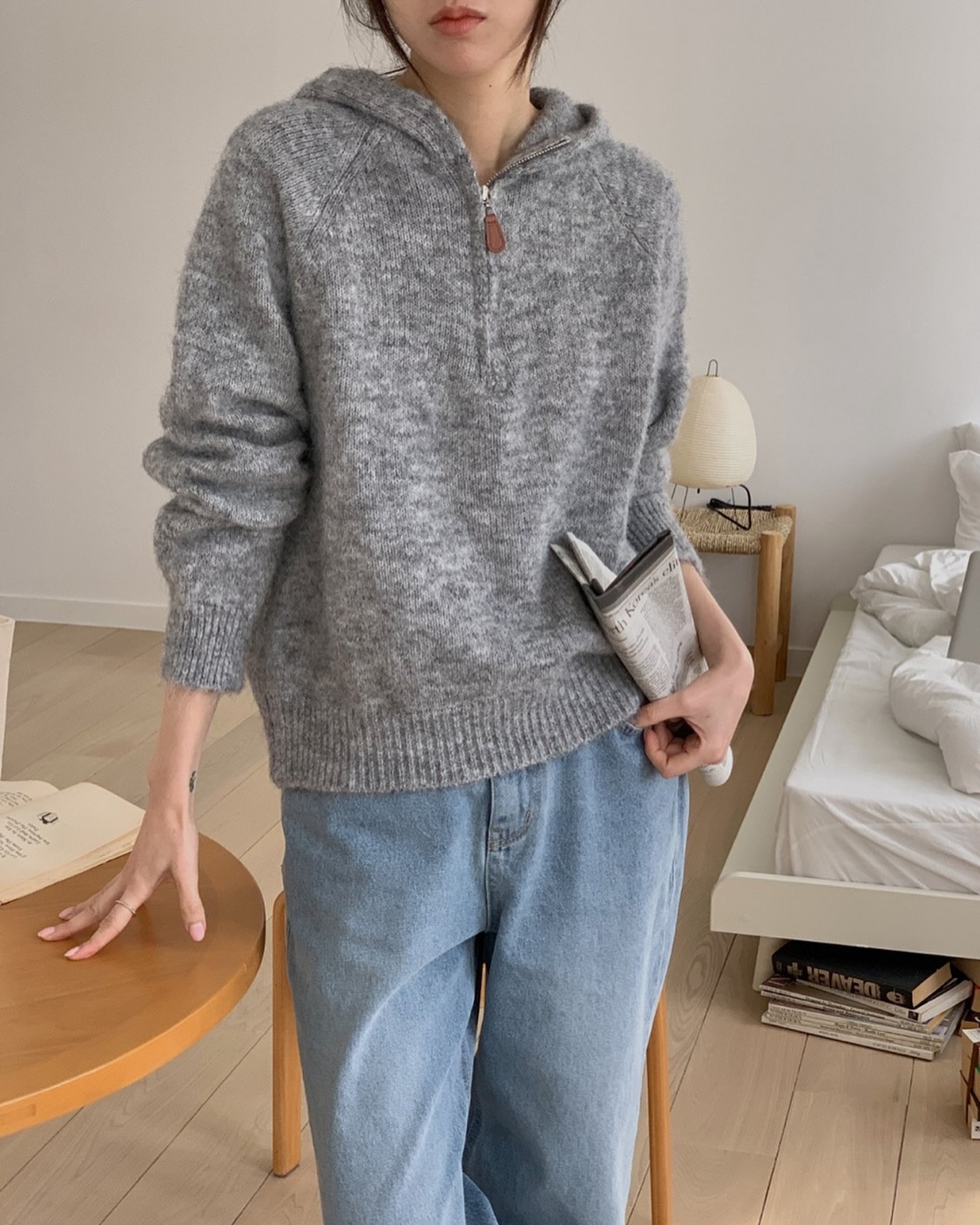 지니즈 25ss 리브레 후드 니트 (3color)