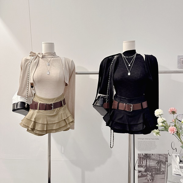 이프유마인 나시가디건set페미닌 봄 슬랍 섹시 글램 슬림 머플러 스카프 타이 홀터넥 크롭 나시 레이어드 이너 무지 긴팔 크롭 볼레로 가디건 투피스 세트 3color