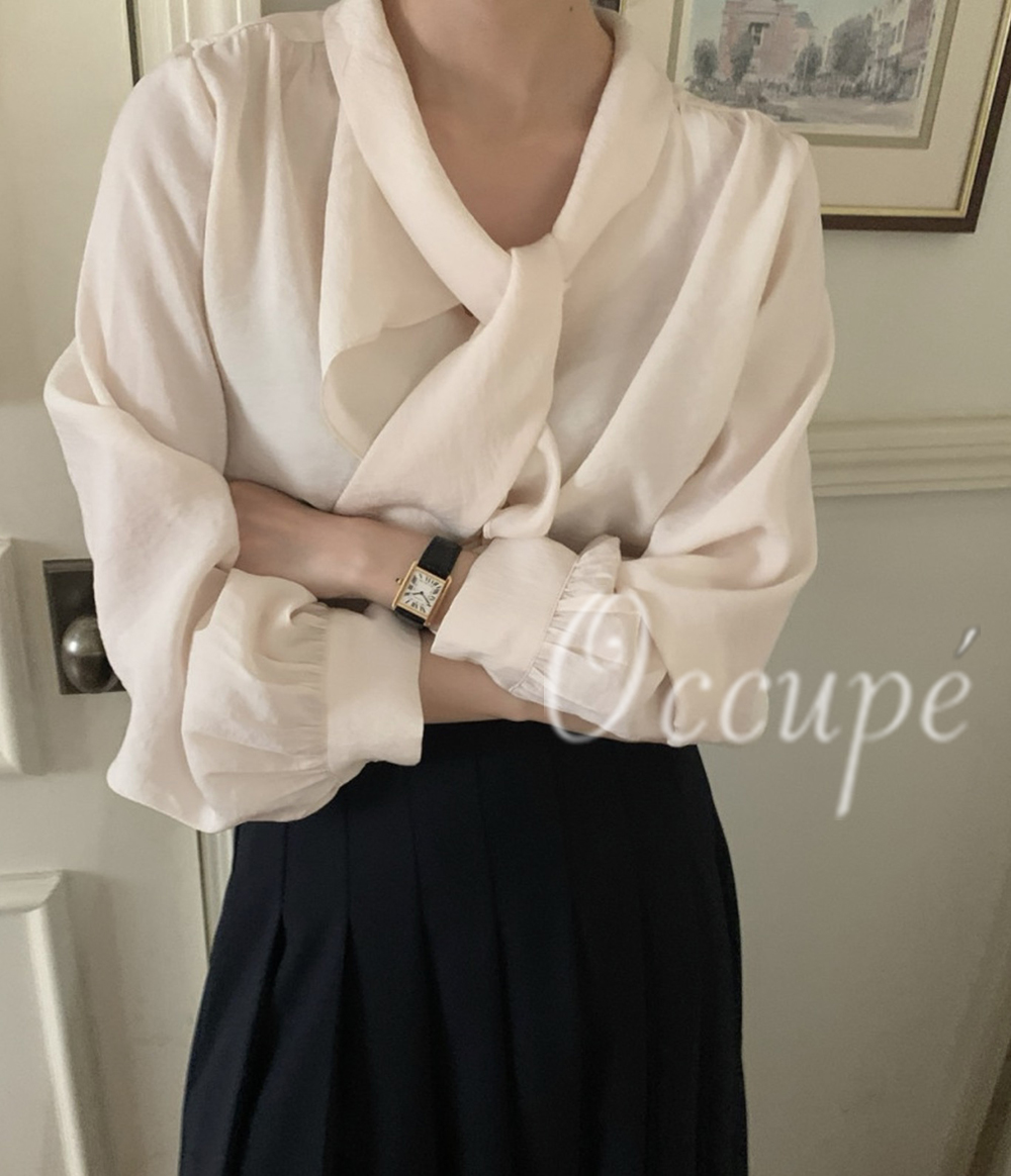 오큐페 컴히얼 므엔 블라우스 (3col) comehere 리본 타이블라우스