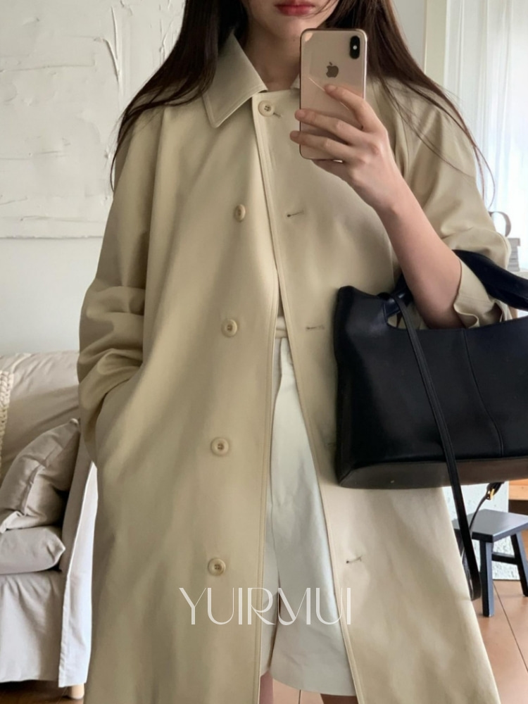 유이르무이 JINSIM 진심 리하 래글런 싱글 카라 하프 트렌치 코트 2color