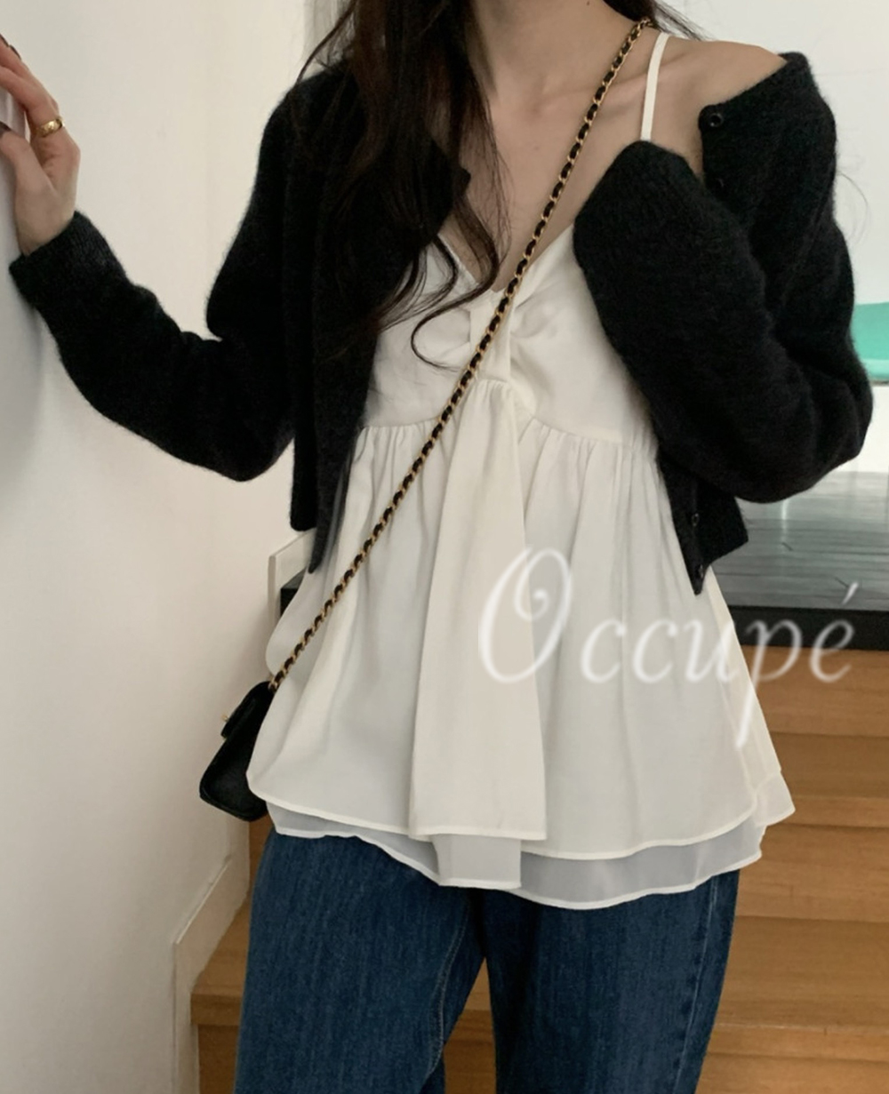 오큐페 [당일발송]컴히얼 디어 나시 블라우스 (2col) comehere 리본 뷔스티에