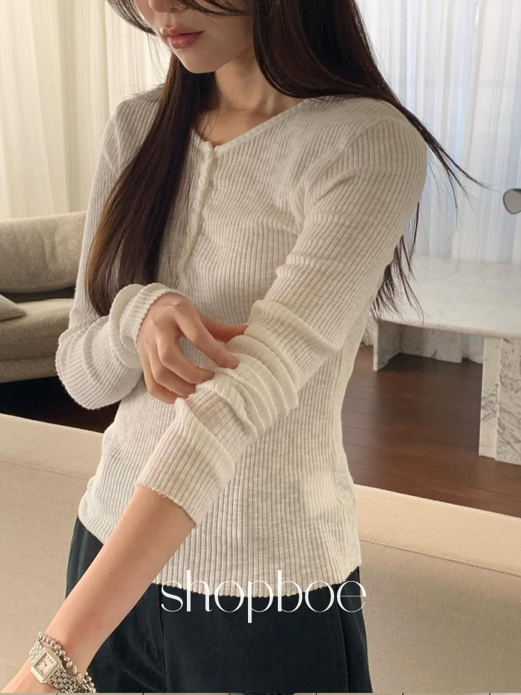 샵보애 JINSIM 진심 리에 코튼 모달 골지 버튼 라운드 티셔츠 tee (5col)