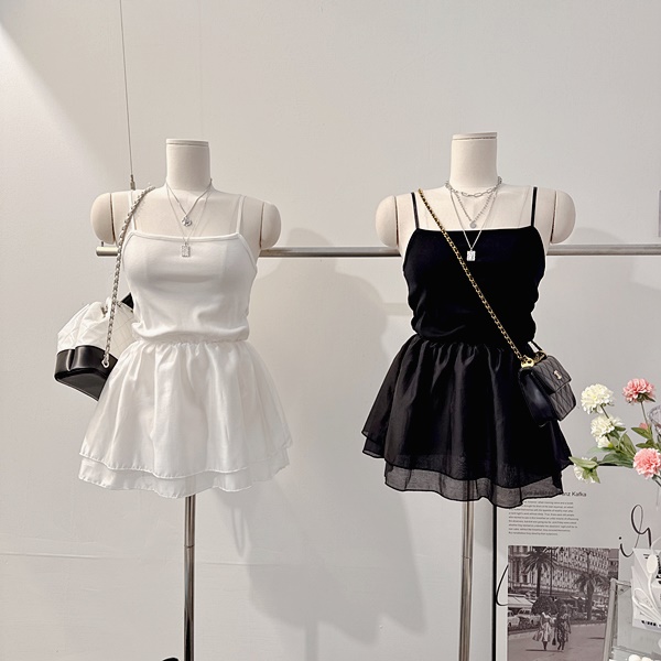 이프유마인 페미닌하객룩 봄 텐셀 쉬폰 시스루 셔링 프릴 스퀘어넥 레이어드 이너 무지 밴딩 A라인 플레어 주름 플리츠