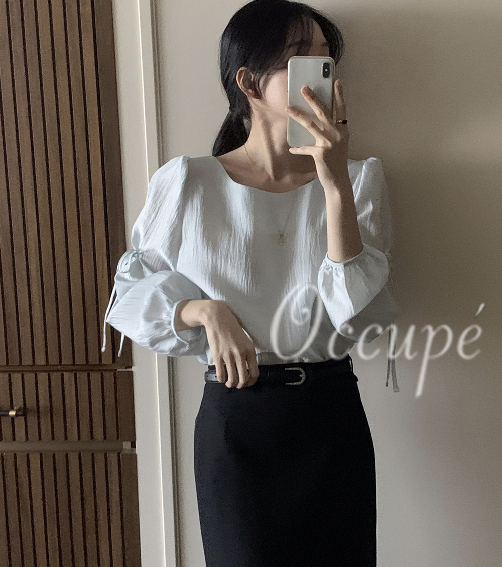 오큐페 플러터 올리브 블라우스 (3col) flutter 리본블라우스