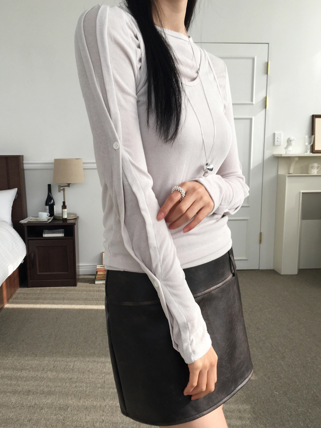 노비야카 Button sleeveless set layered T (4col)