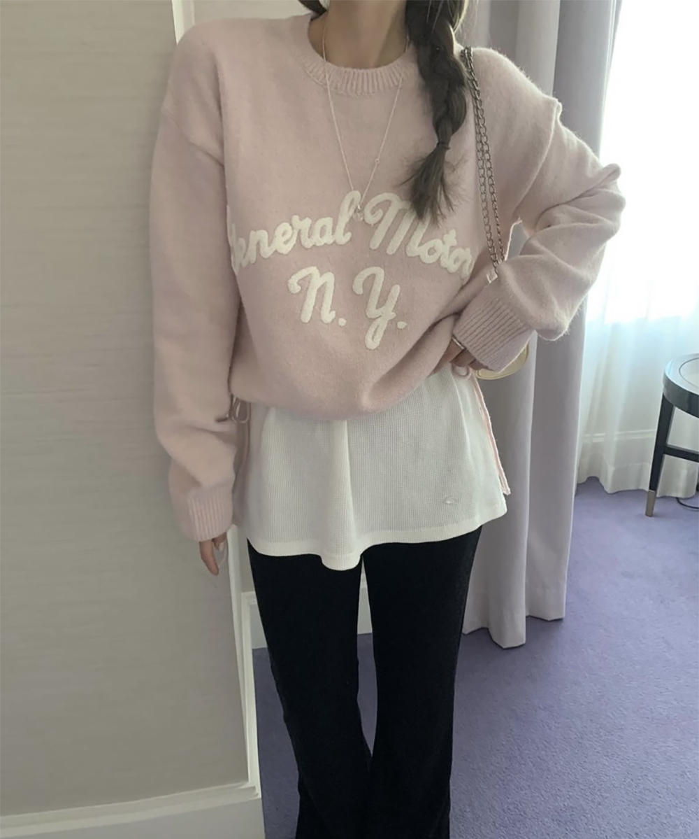 버나뎃 멜라운지 제너럴 자수 니트 (2col) mellounge