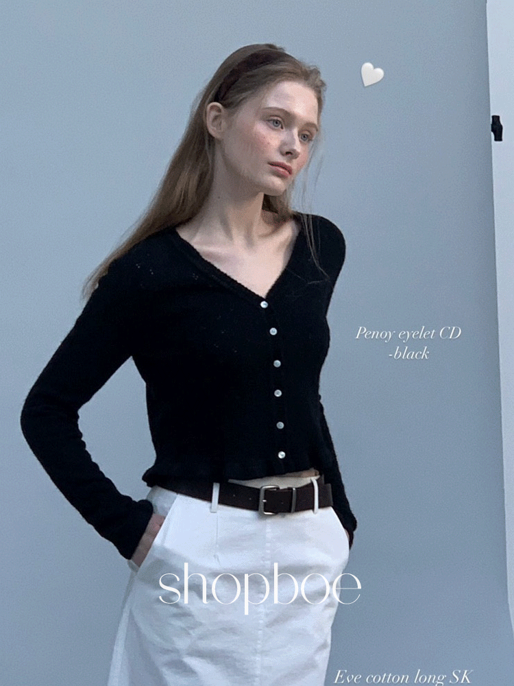 샵보애 forest 포레스트 피오니 가디건 브이넥 아일렛 펀칭 크롭 니트 cd (3col)