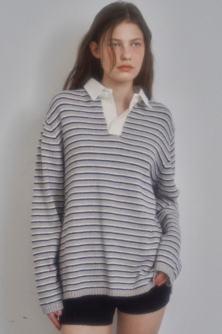 지니즈 25ss 언앤써드미스테리 테리 스트라이프 니트 (3color)