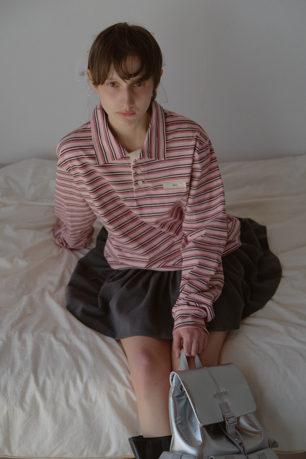 레터리 STRIPE STRING COLLAR T-SHIRT_PINK