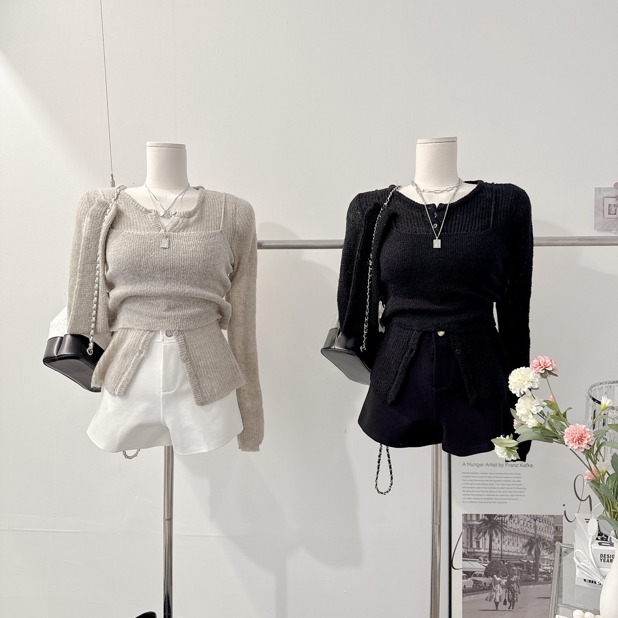 이프유마인 당일발송 나시가디건set페미닌 여름 아망 섹시 글램 슬림 뜨개 니트 스퀘어넥 슬립 뷔스티에 크롭 나시 레이어드 이너 무지 라운드넥 긴팔 크롭 니트