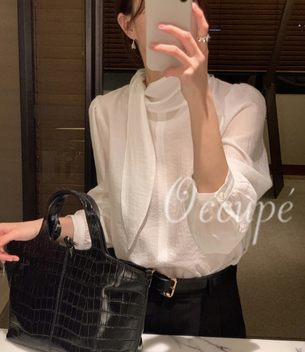 오큐페 시그니처 마조 타이 블라우스 (2col) signature 하객룩 페미닌블라우스