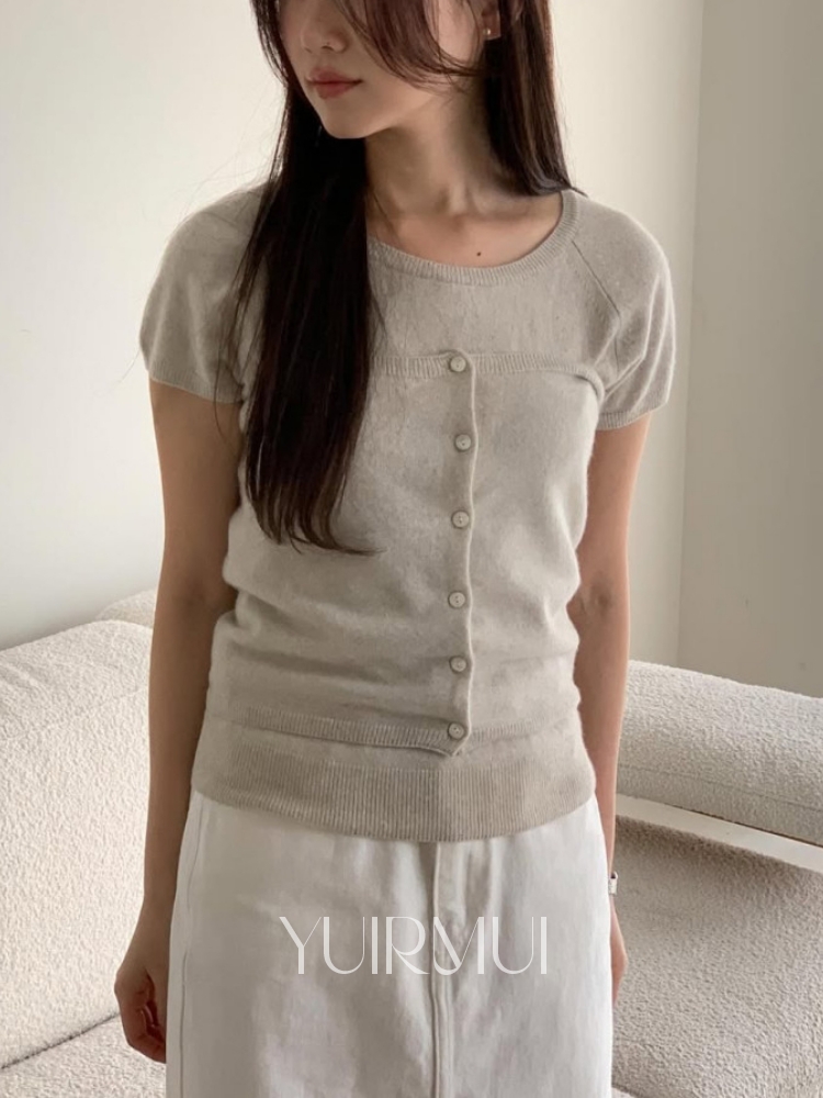 유이르무이 JINSIM 진심 린 울 밍크 캐시미어 버튼 니트 탑 뷔스티에 3color