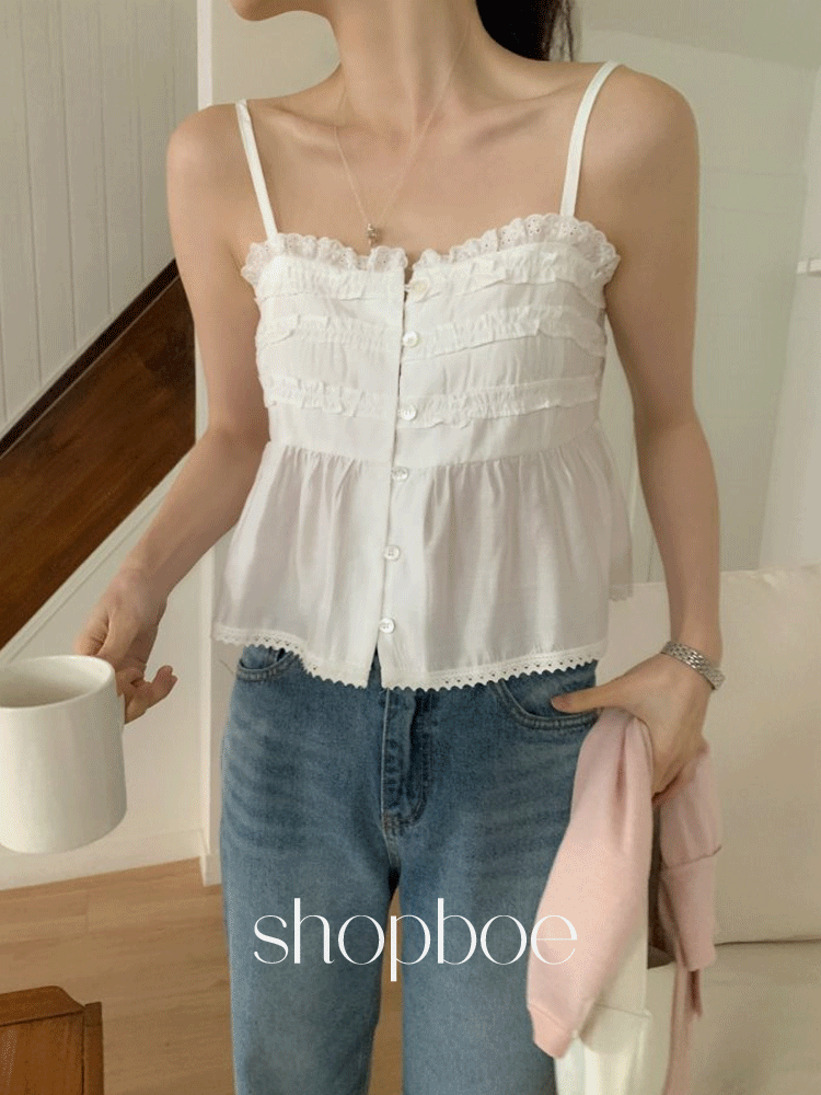 샵보애 ouir 위어 쿠잉 나시 레이스 블라우스 bl (2col)