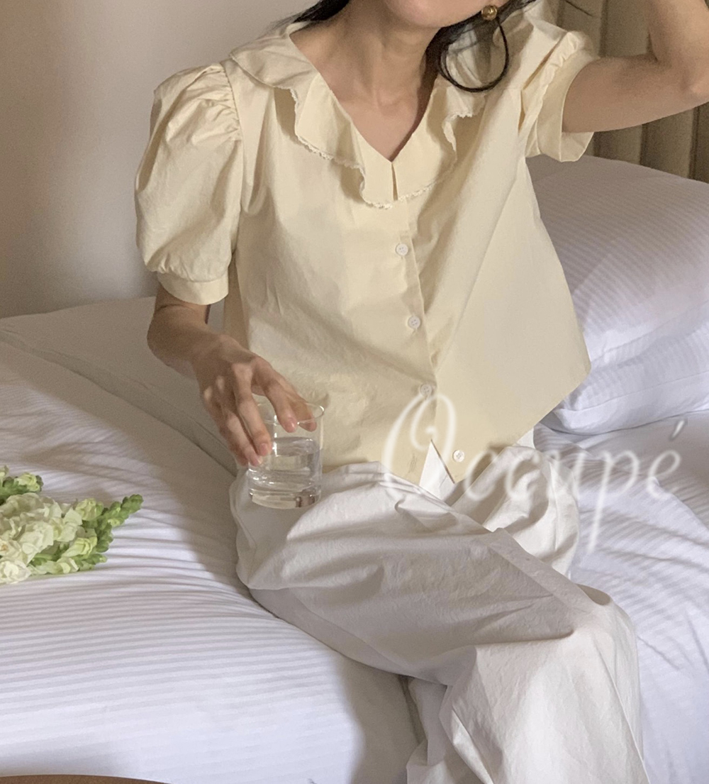 오큐페 [크림당일]플러터 에뜨 블라우스 (3col) flutter 프릴블라우스