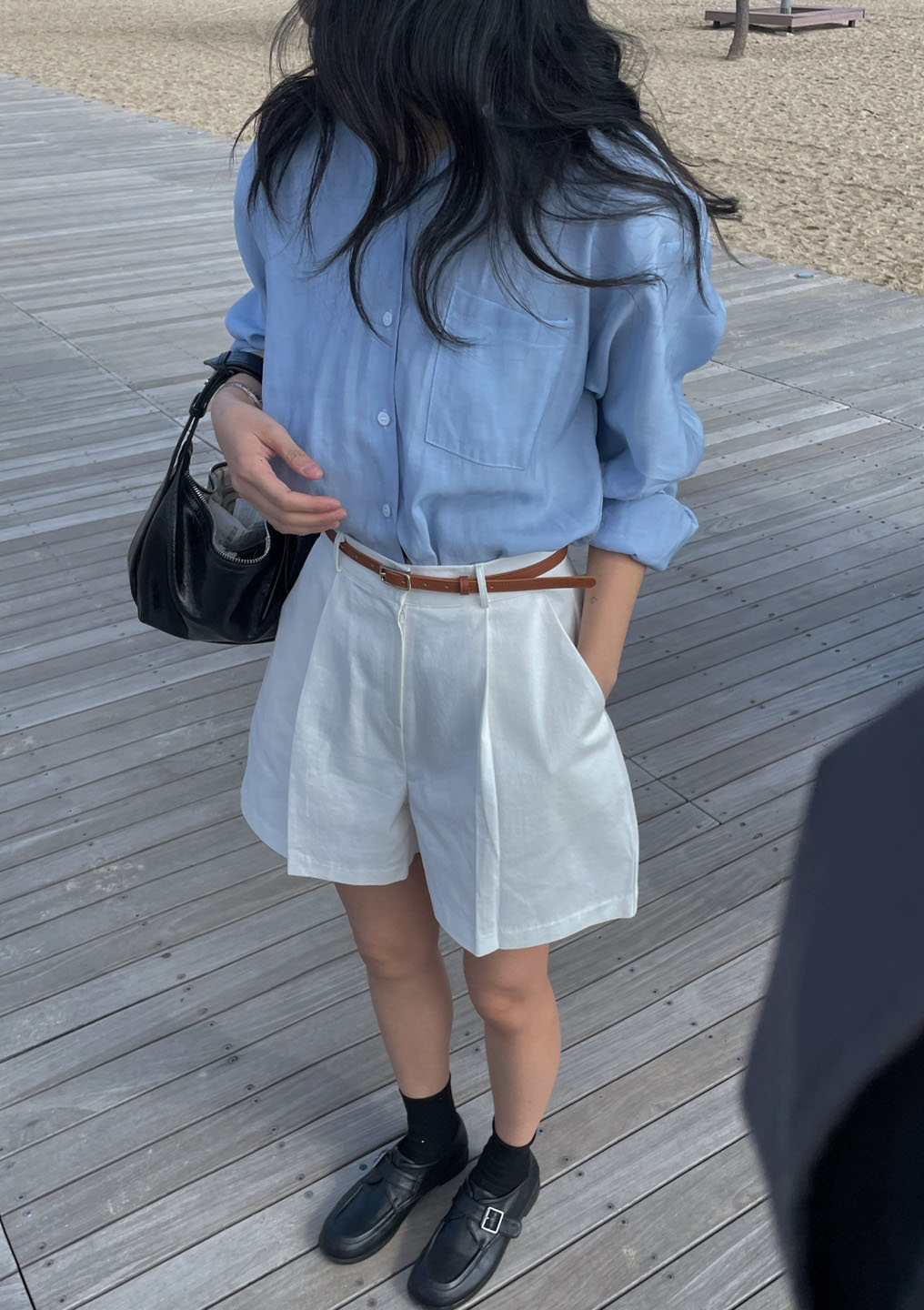 브로큰써클 쿼터 핀턱 코튼 하프 팬츠 belt set (3col) 블랙 베이지 화이트