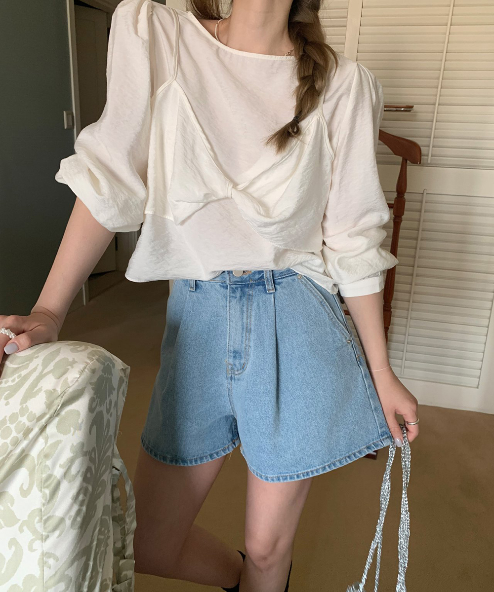 버나뎃 멜라운지 트윗 뷔스티에 블라우스 (2col) mellounge