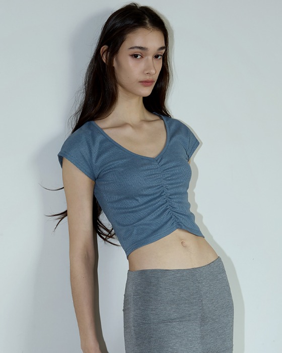 데비웨어 줄리 셔링 캡 슬리브DEVI-T0130-블루