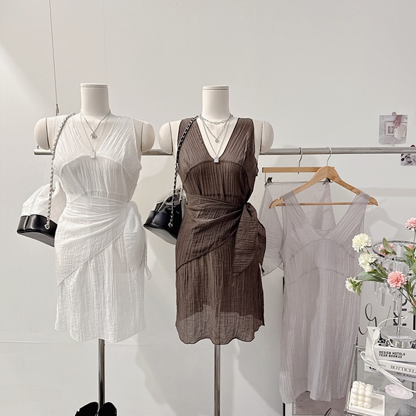 이프유마인 당일발송 스커트원피스set페미닌 여름 뮤들 쉬폰 시스루 핀턱 절개 셔링 프릴 브이넥 슬립 뷔스티에 나시 미니 원피스 레이어드 이너 무지 A라인