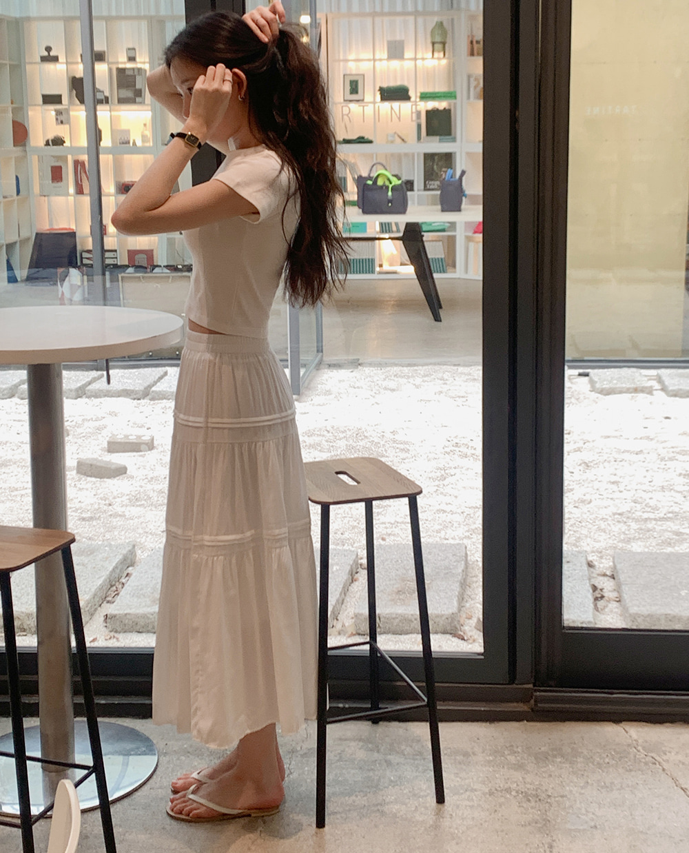 체리코코 온드 핀턱 스커트 캉캉스커트 티어드스커트 여름롱스커트 밴딩 프릴 화이트스커트