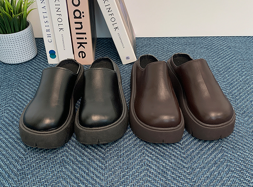 유유존 [5CM/심플힙무드] 라운디뮬통굽블로퍼 플랫폼 슬리퍼 키높이 청키 유니크 여성신발