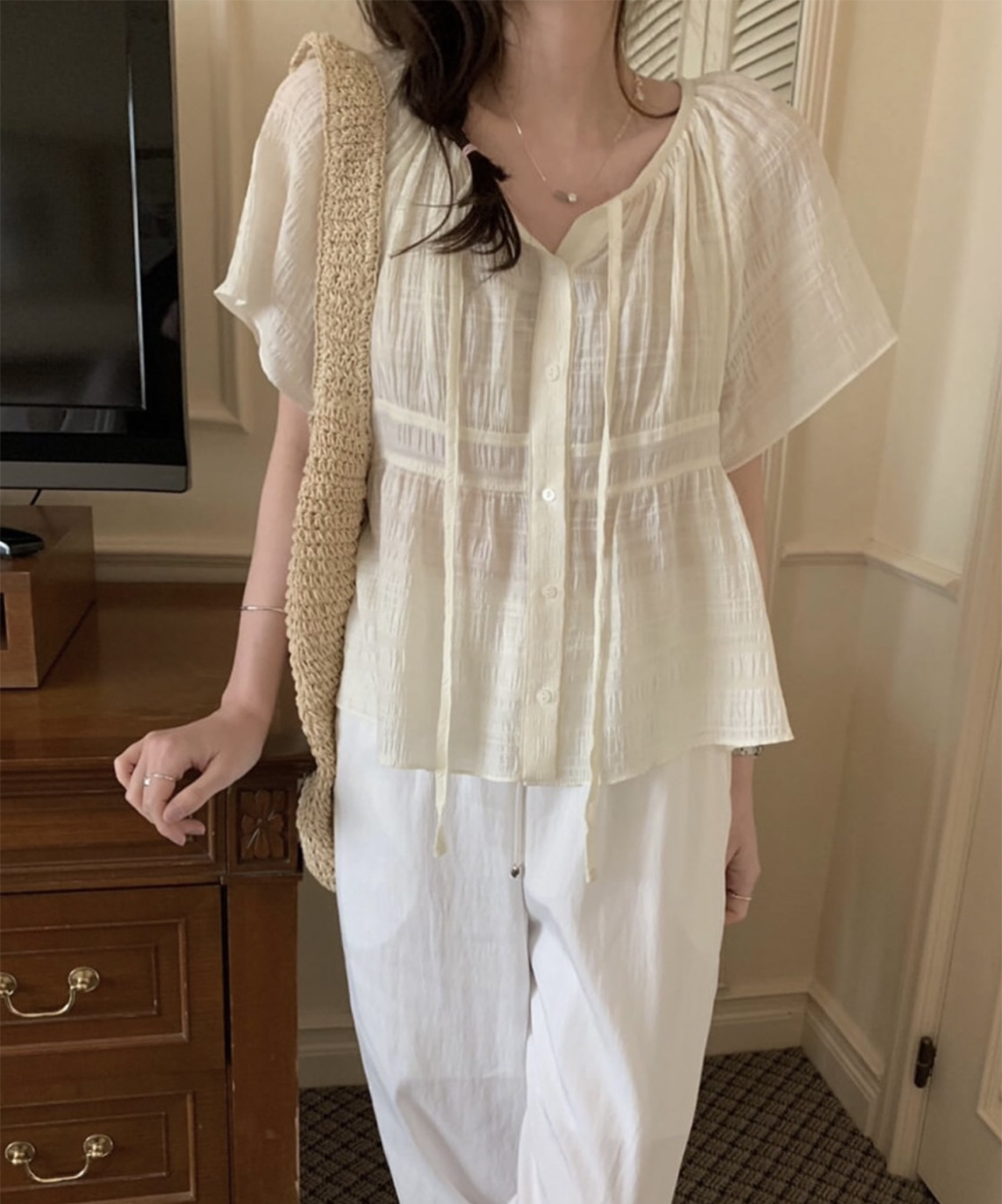 버나뎃 Pyt 반팔 쥬쥬 블라우스 (2col) 프영띵 프리티영띵