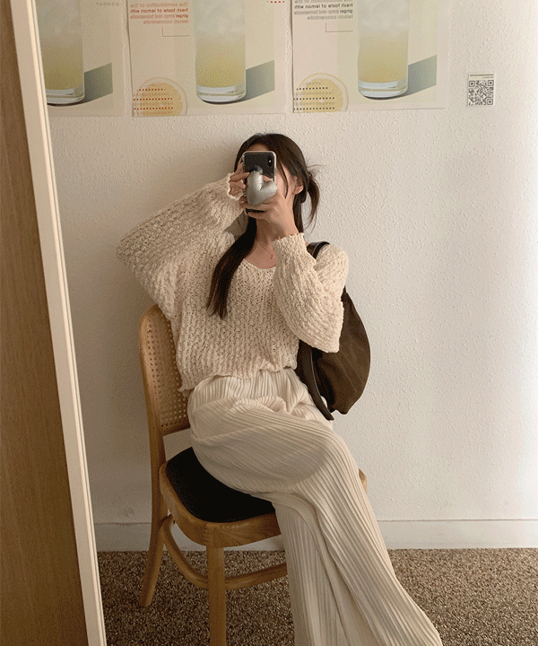 소녀레시피 팝콘 루즈핏 브이넥 니트 nt (3color)