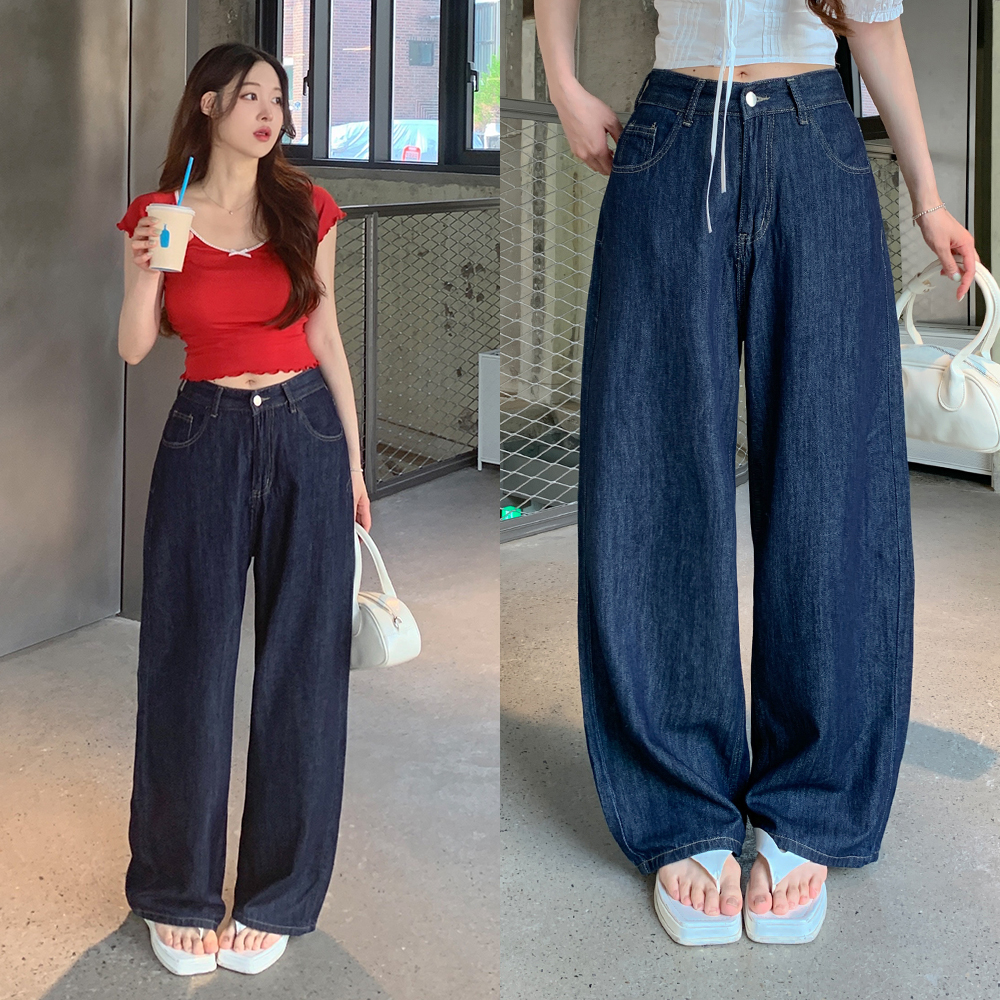 워너비뮤즈 무배🚀 여름생지🌊후들후들 썸머 생지 와이드 데님 팬츠 로우웨스트 로우라이즈 일자 오버핏 루즈핏 청바지 코튼 면바지 썸머 데일리룩 네이비 블랙 S M L