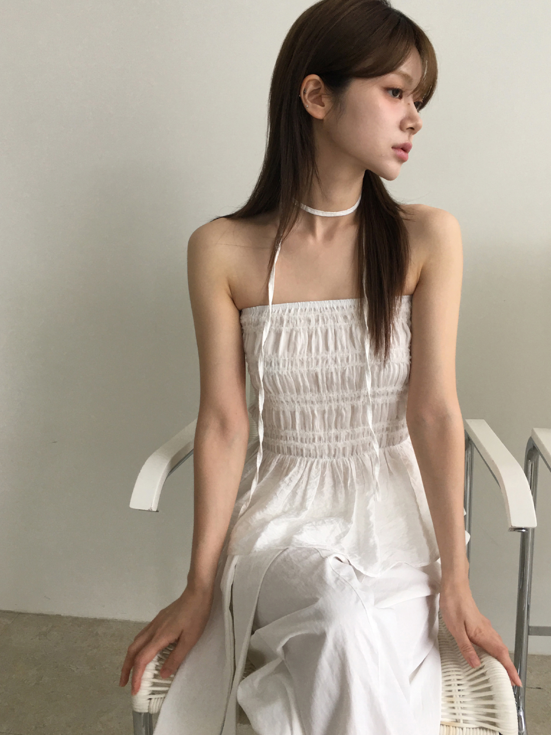 노비야카 [타이set] Moonlight frill top (Ivory, black)