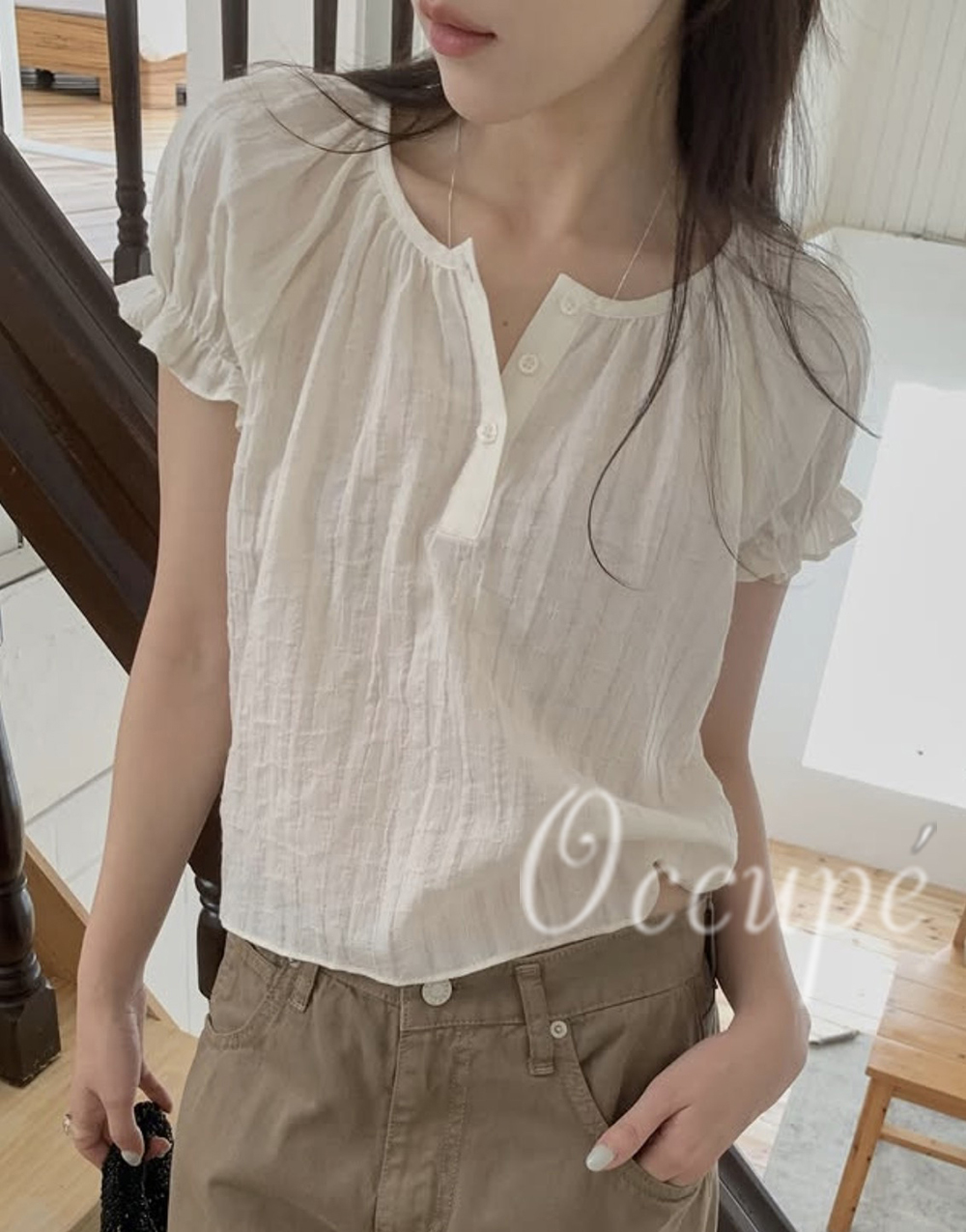 오큐페 [당일발송]미엘 루바 블라우스 (4col) miel 반팔 퍼프블라우스