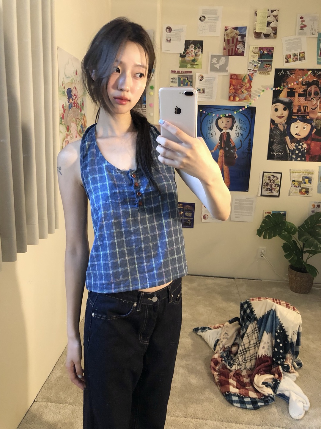 보우아카이브 flannel halter sleeveless